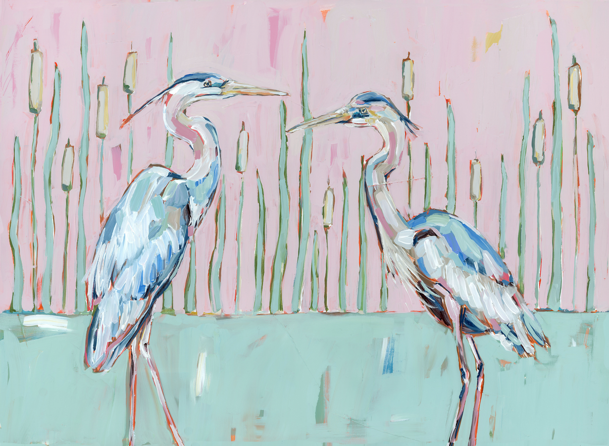 "Follow Your Path" blue herons on paper – Chelsea McShane Art
